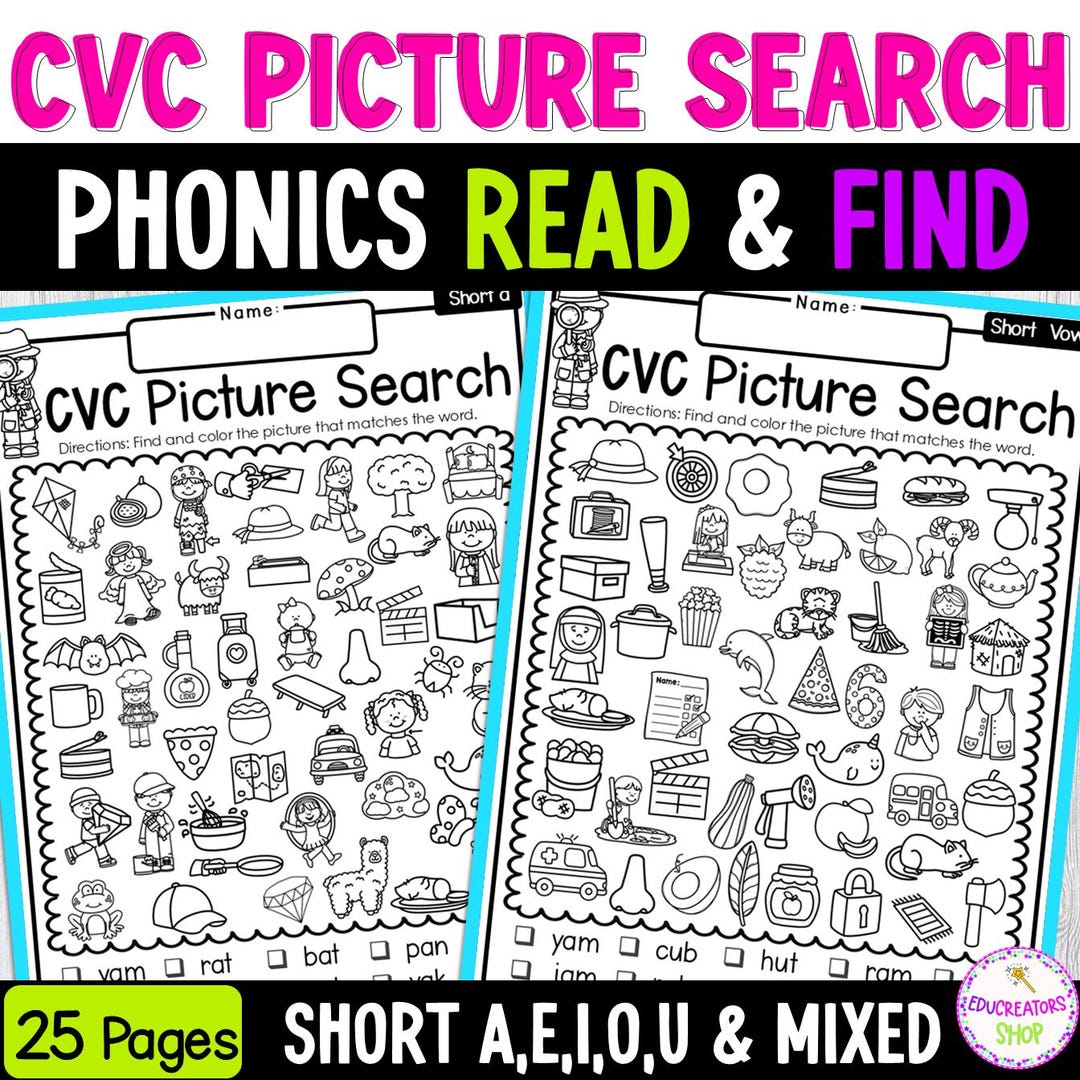 I Spy CVC Phonics Picture Search I Spy Read and Find Seek and Color ...