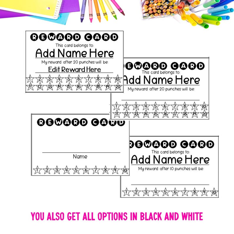 Printable Colorful Punch Cards, Incentive Reward Cards for Students ...