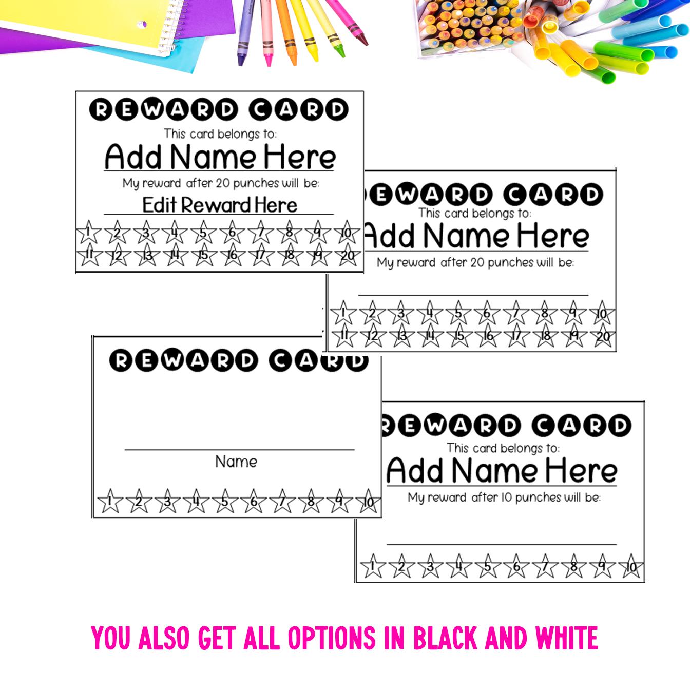 Printable Colorful Punch Cards, Incentive Reward Cards for Students ...
