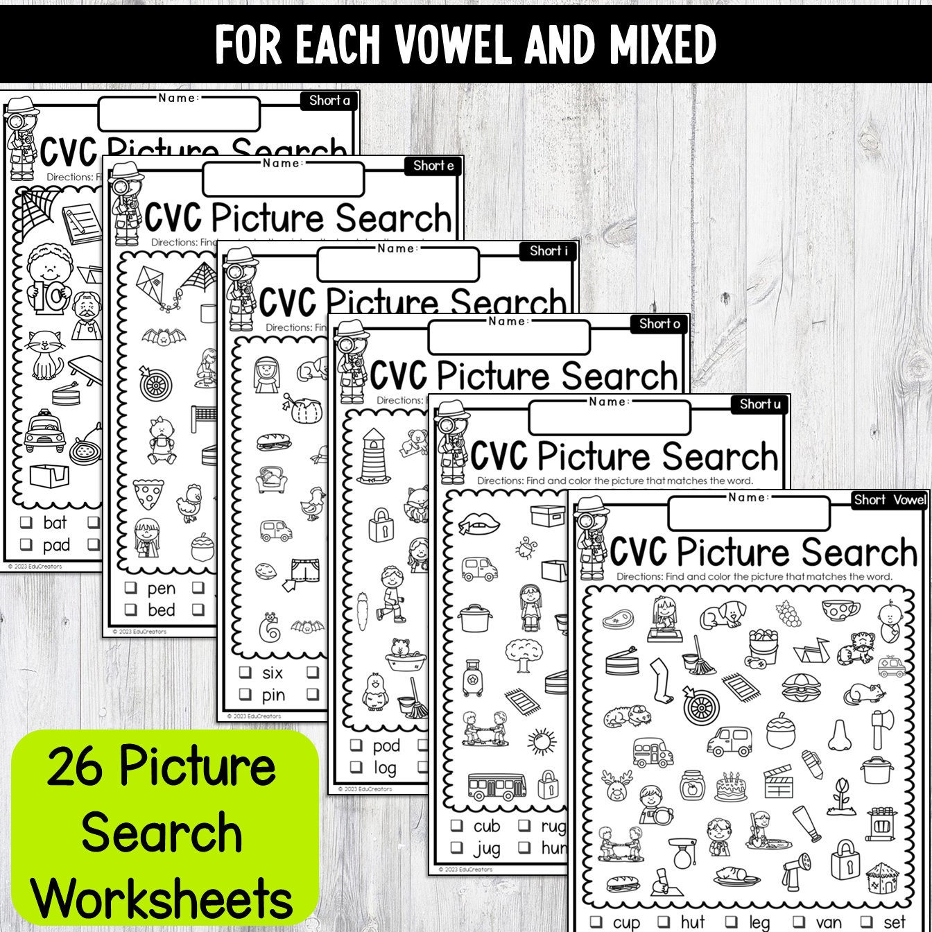 CVC Phonics Picture Search I Spy Read and Find Worksheet Puzzles - Etsy