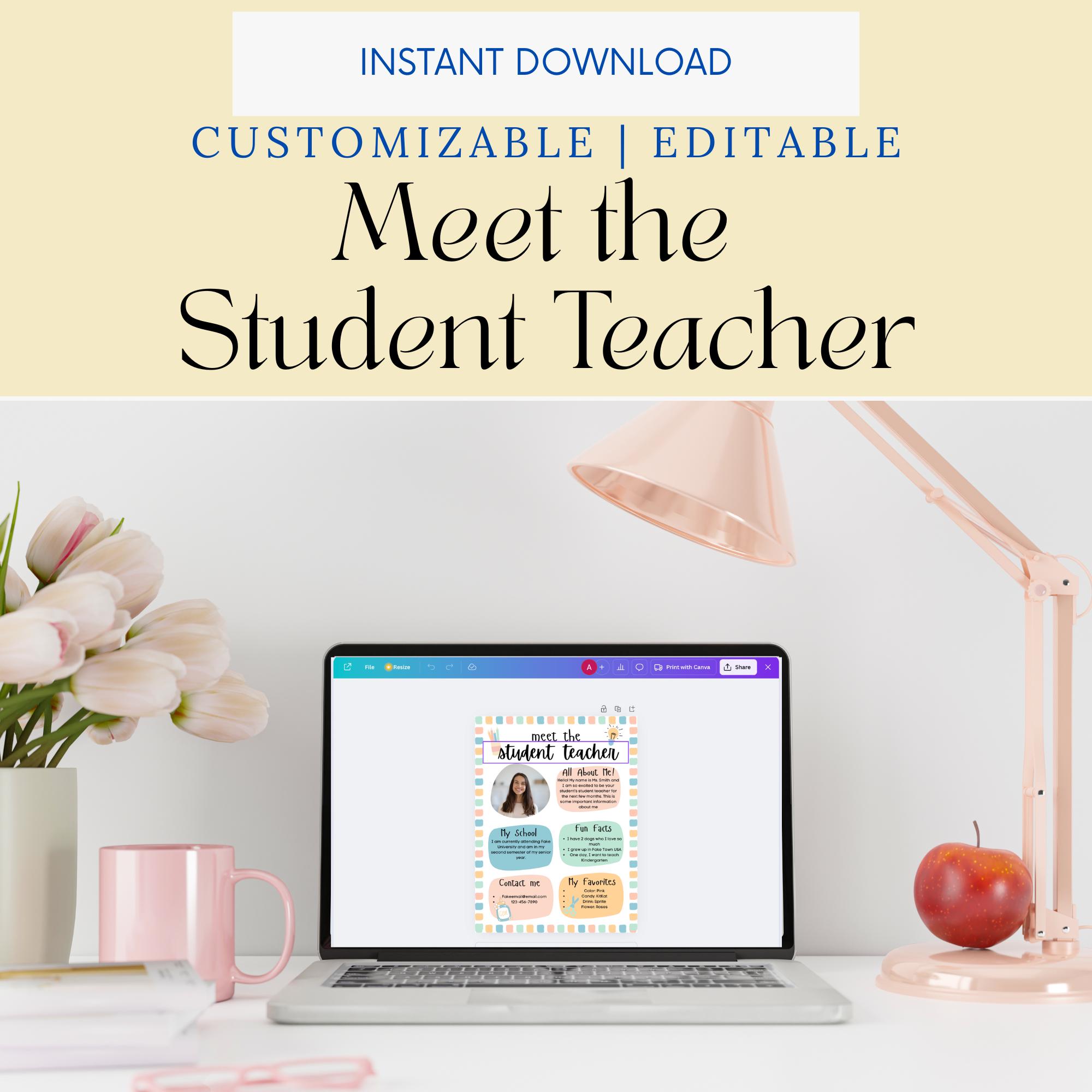 Meet the Student Teacher Template | Editable Canva Printable (instant ...