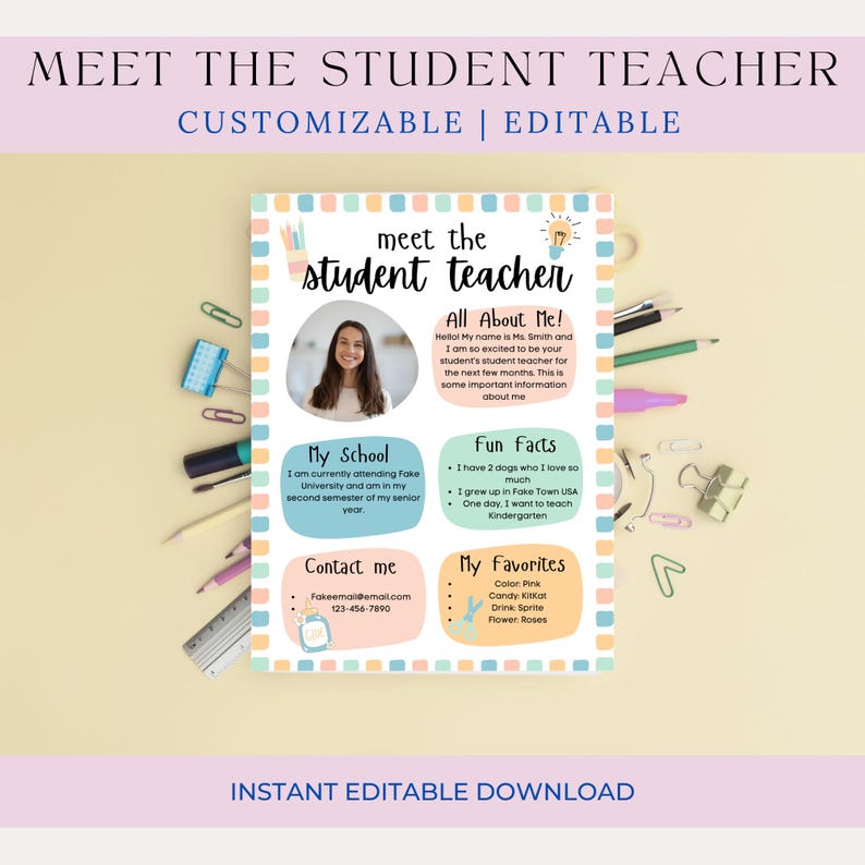 Meet the Student Teacher Template | Editable Canva Template | Back to ...