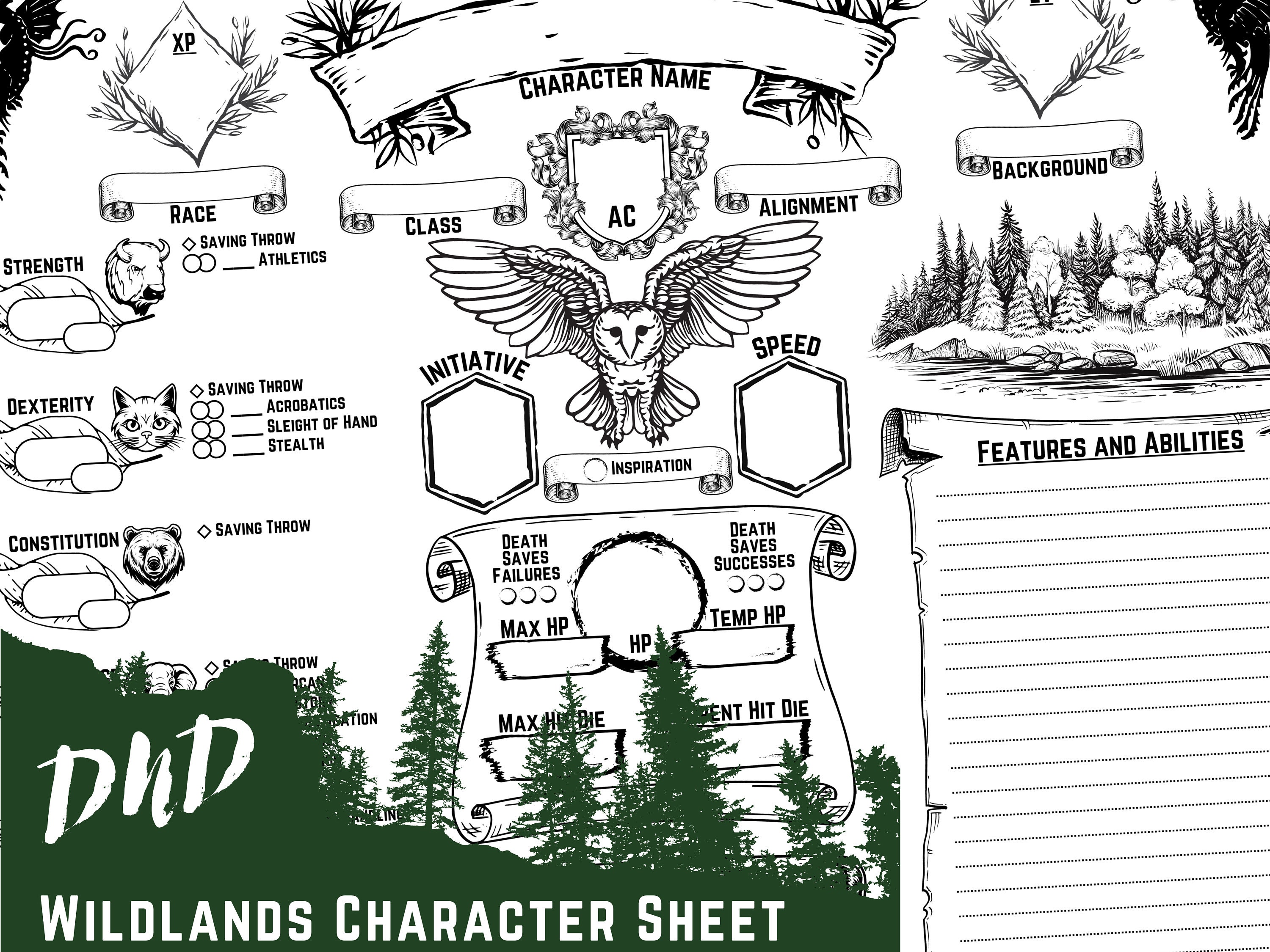 Wildlands DND Character Sheet: Premium, Handcrafted Adventure Ledger ...
