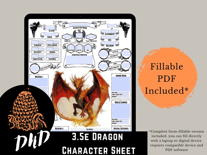3.5e Dragon DND Character Sheet: Premium, Handcrafted Adventure Ledger ...