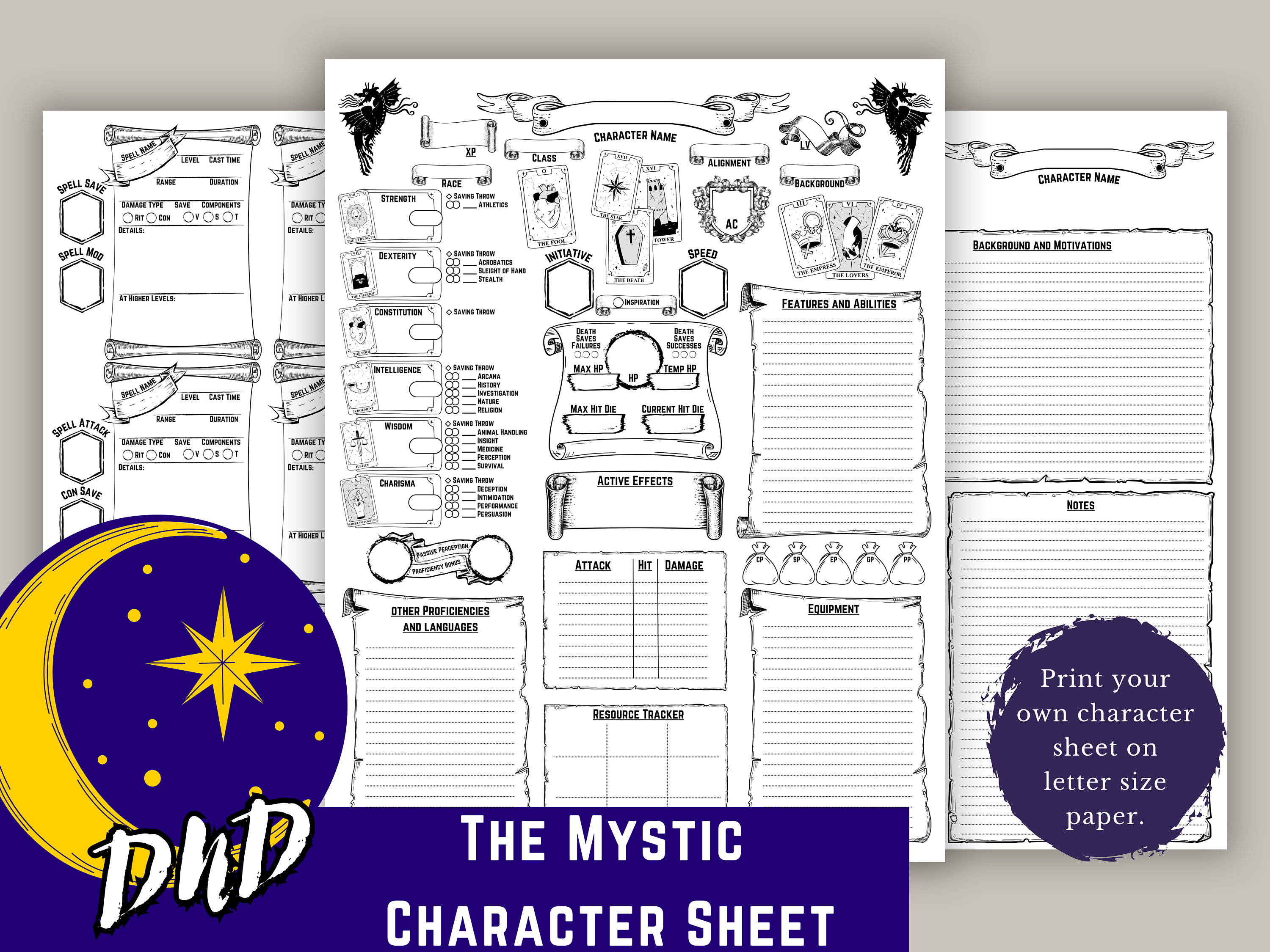 The Mystic DND Character Sheet: Premium Handcrafted Adventure - Etsy