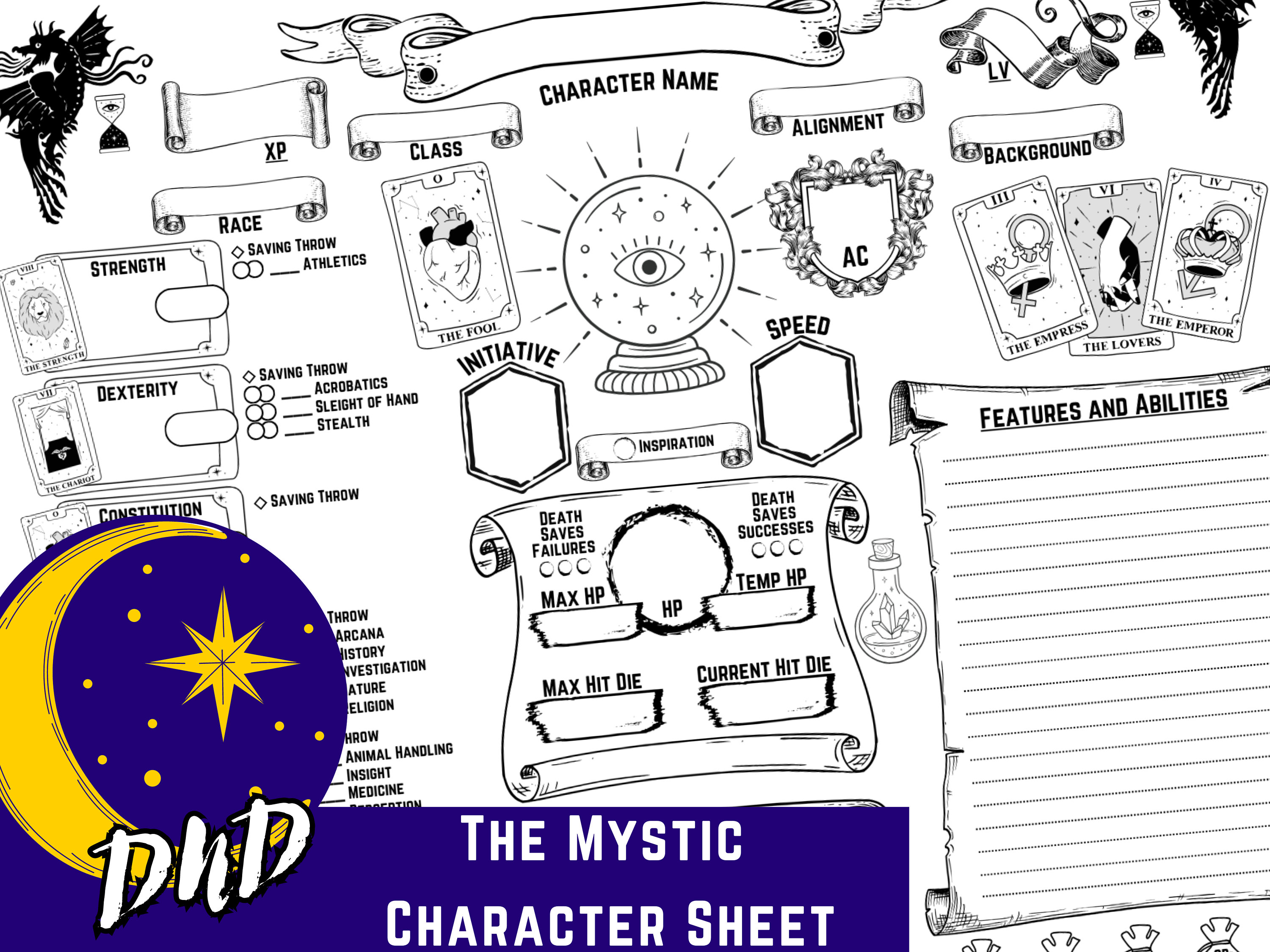 The Mystic DND Character Sheet: Premium, Handcrafted Adventure Ledger ...