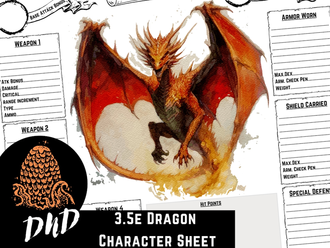 3.5e Dragon DND Character Sheet: Premium, Handcrafted Adventure Ledger ...