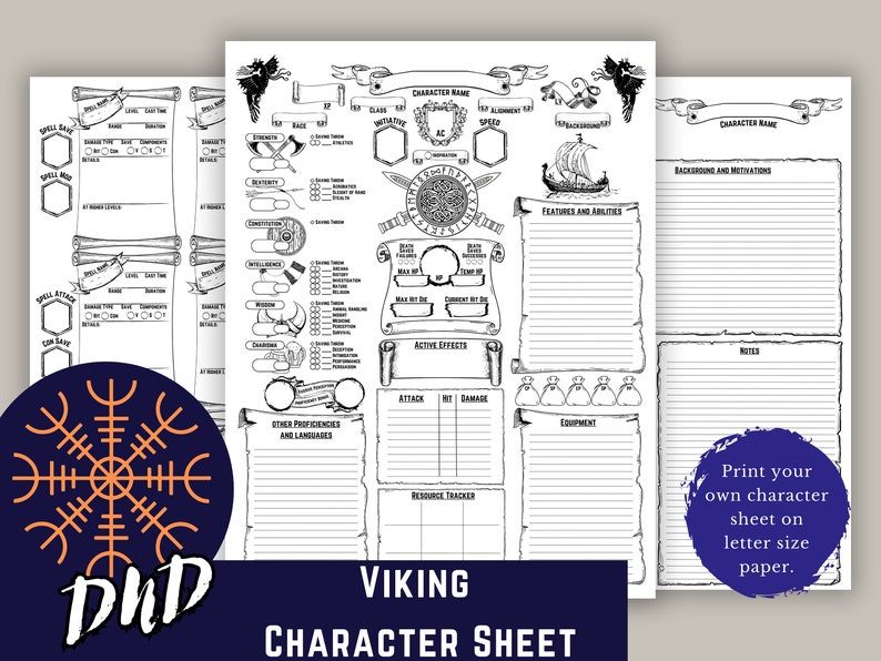 Viking Themed D&D Character Sheet: Craft Your Epic Norse Saga ...