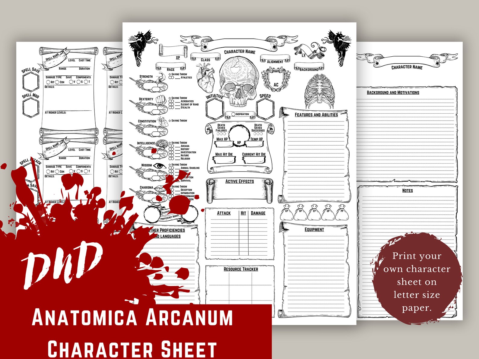 Anatomica Arcanum DND Character Sheet: Premium, Handcrafted Adventure ...