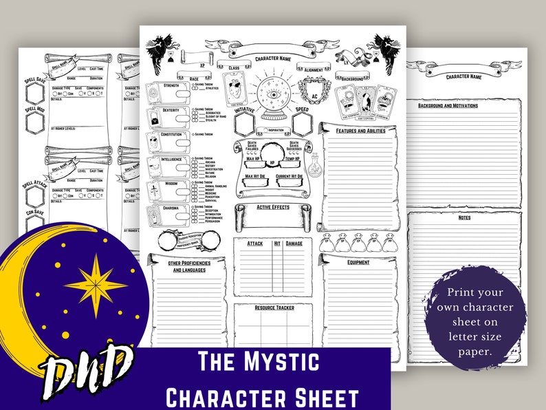 The Mystic DND Character Sheet: Premium Handcrafted Adventure - Etsy ...