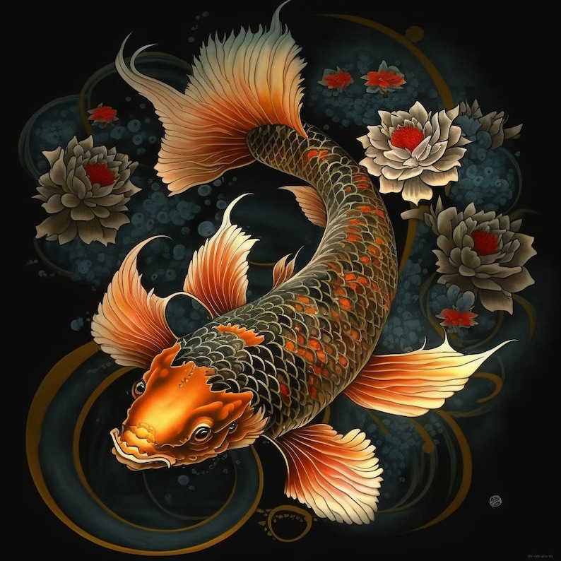 Japanese Koi Fish Digital Art Digital Product Digital - Etsy