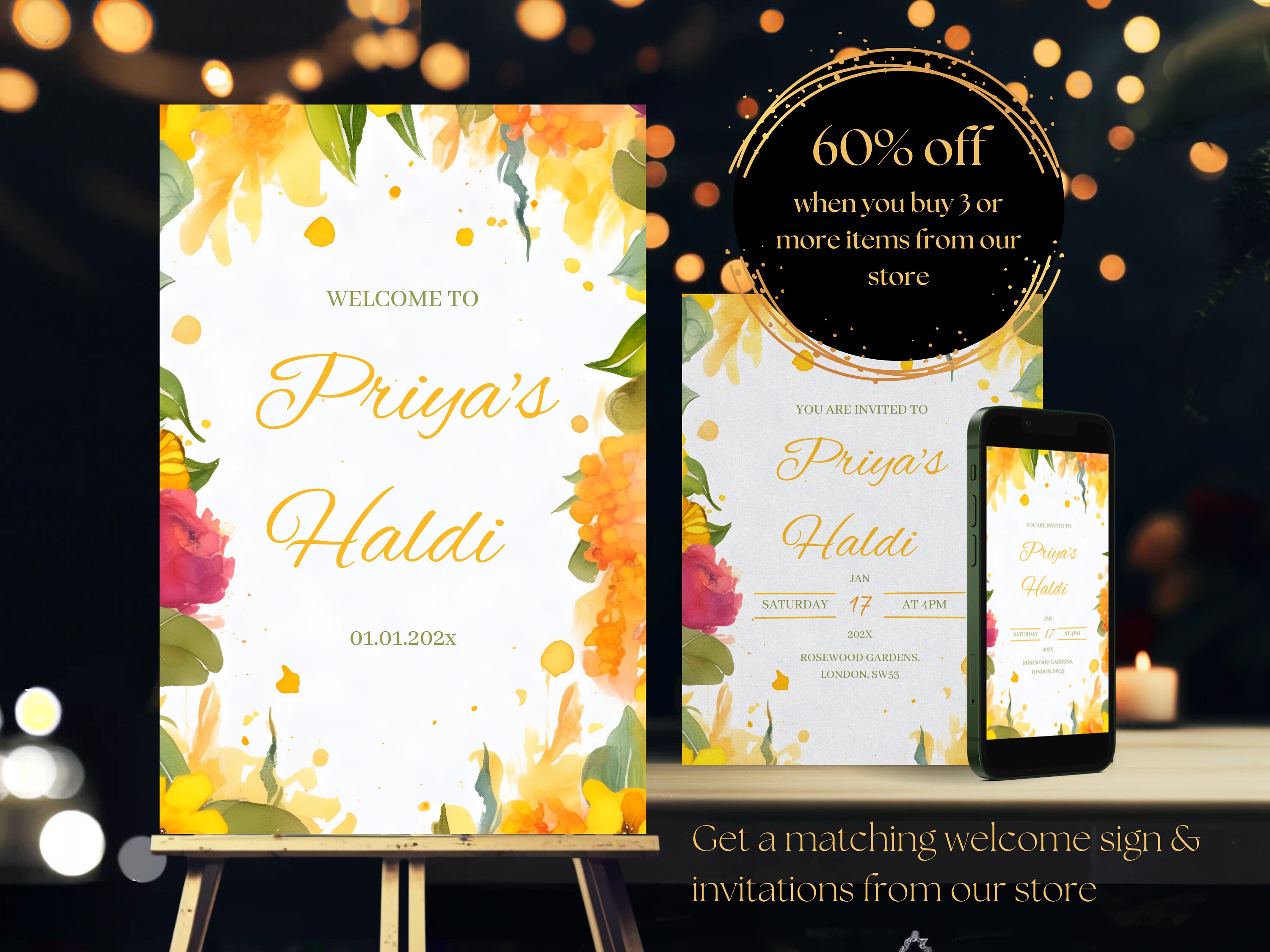 Haldi and Maiyan Ceremony Welcome Sign, Minimalist Design, Yellow ...