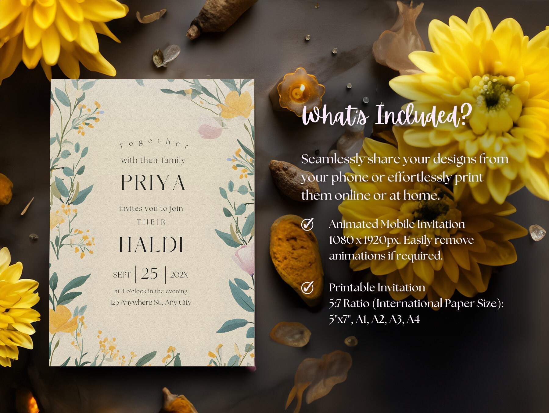 Custom Haldi Animation & Printable Card | Animated Invitation, Digital ...