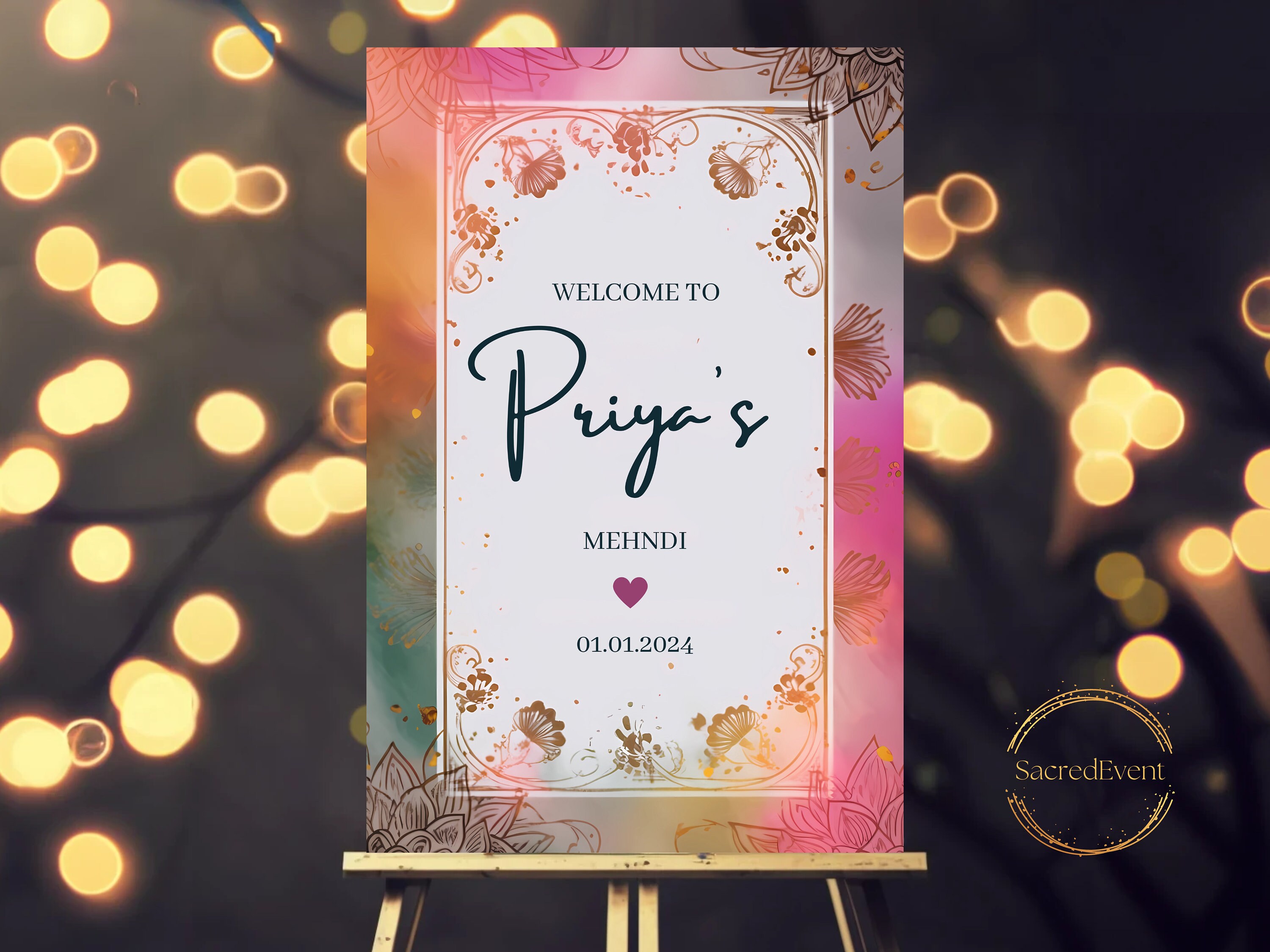 Mehndi Welcome Sign, Mehndi Props, Mehndi Decor, Enchanting Pink ...