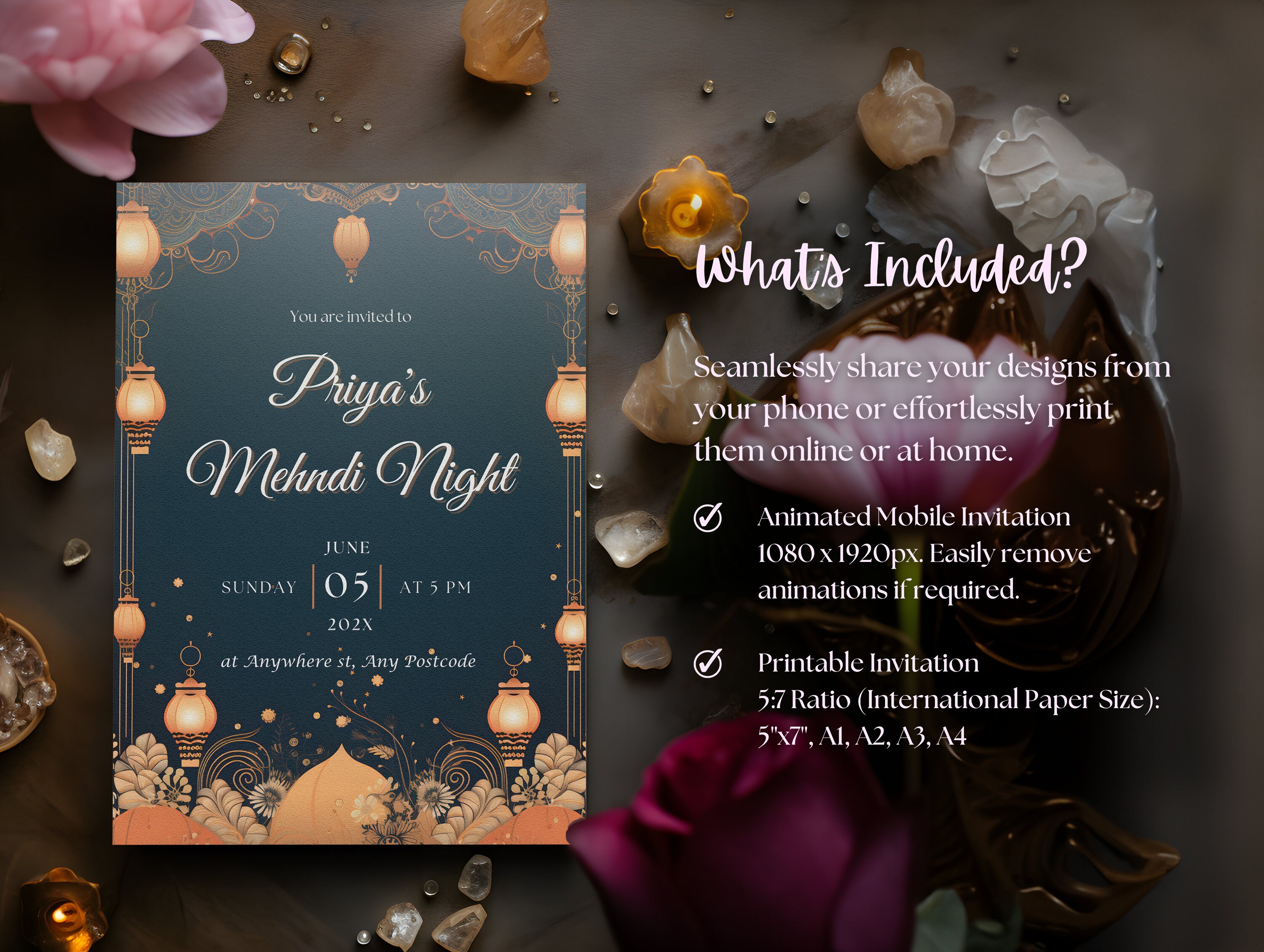 Mehndi Invitation Animated Digital & Printable, Muslim Henna Party ...