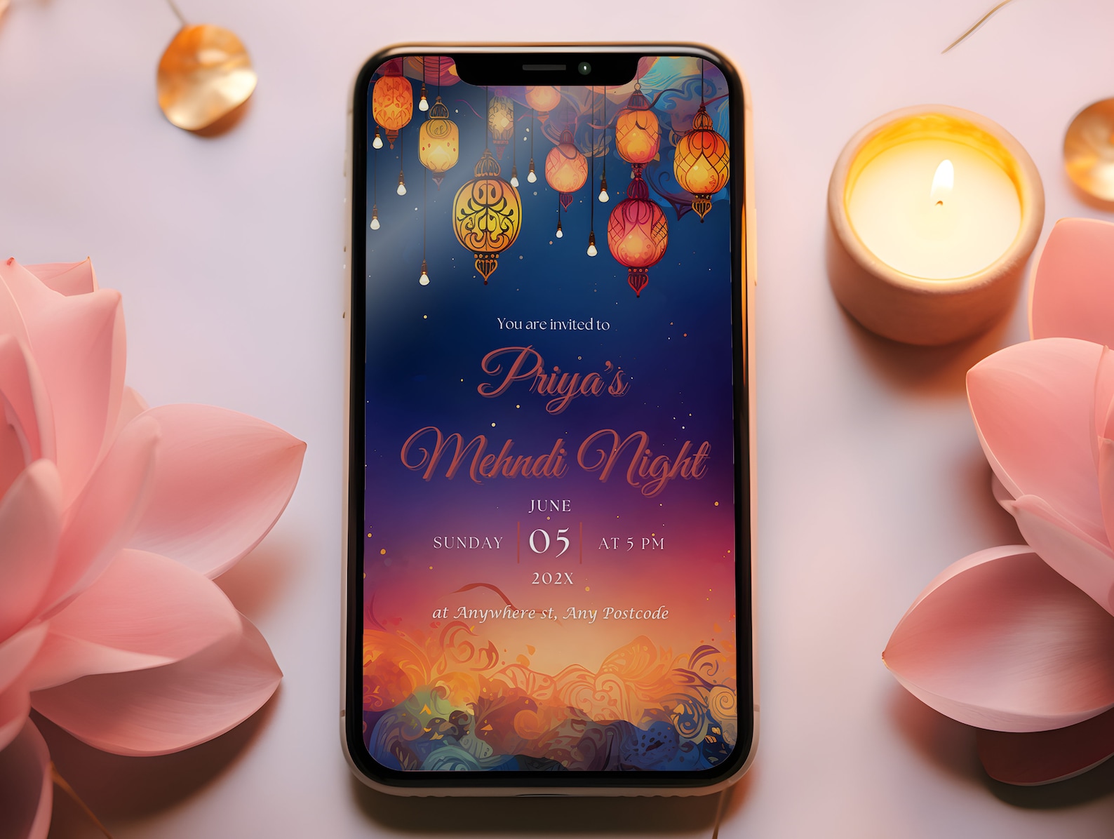 Mehndi Invitation Animated Digital and Printable Mehndi Phone & Henna ...