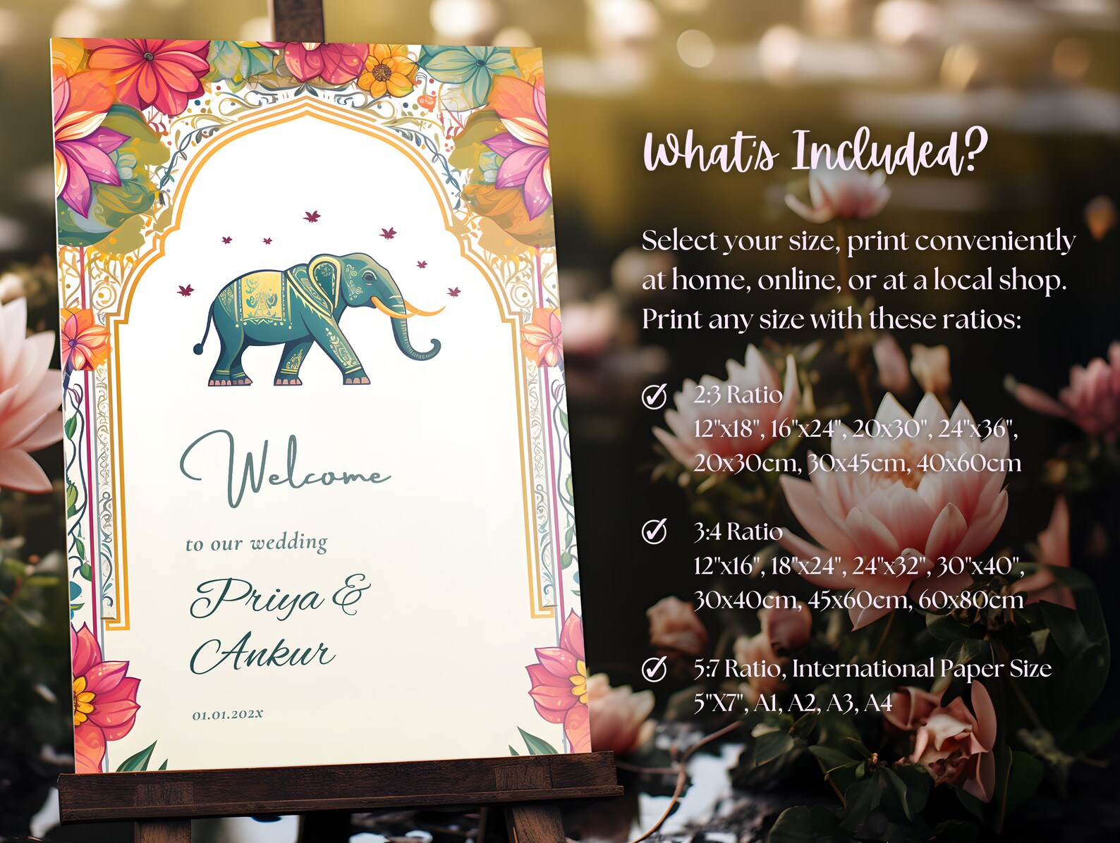 Indian Wedding Sign | Punjabi Decor Sign, Desi Board & Floral Patterns ...