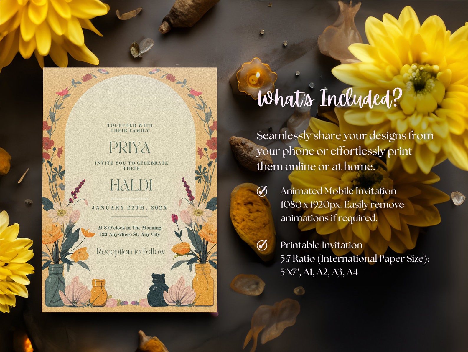 Animated Haldi Ceremony Ecard & Mehndi Invitation | Customizable Holud ...