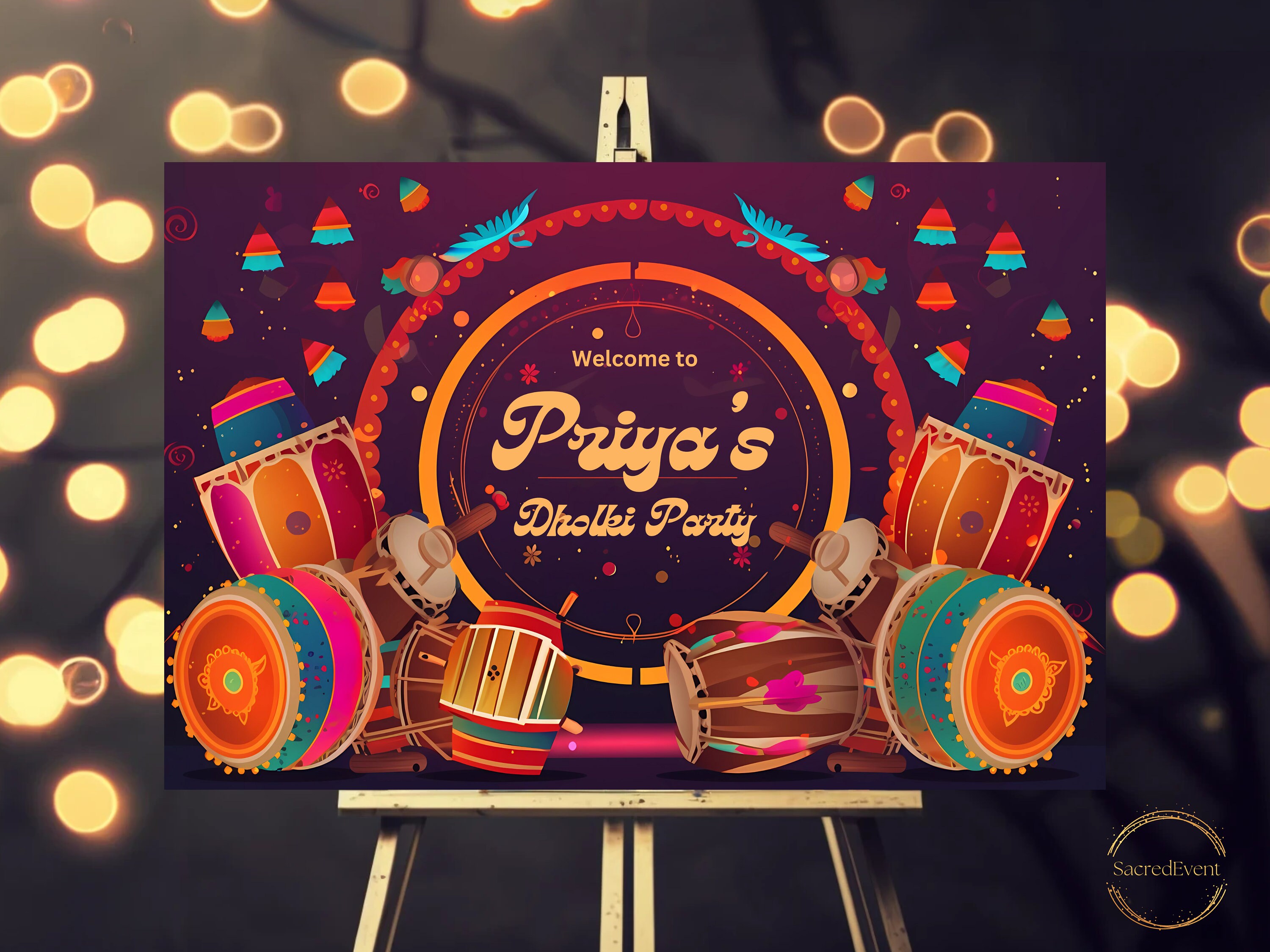 Purple Dholki Welcome Sign Digital Download Customizable for Dholak ...