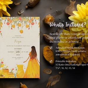 Animated Haldi E-inv & Printable Maiyon Invitation | Sangeet Invite ...