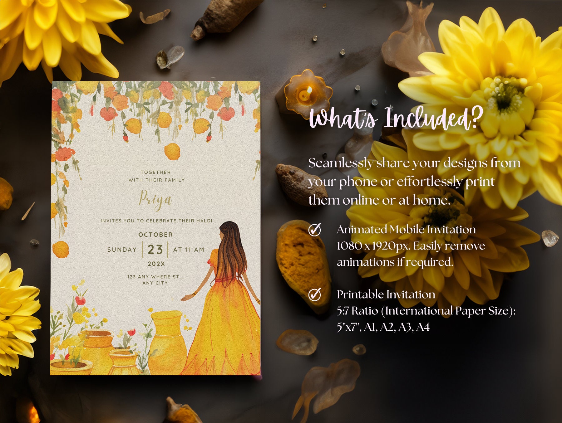 Animated Haldi E-inv & Printable Maiyon Invitation Sangeet Invite ...