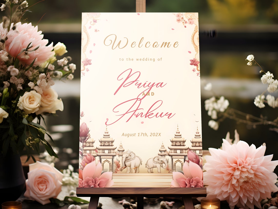 Indian Wedding Sign Lotus Flower & Lanterns Wedding Desi - Etsy