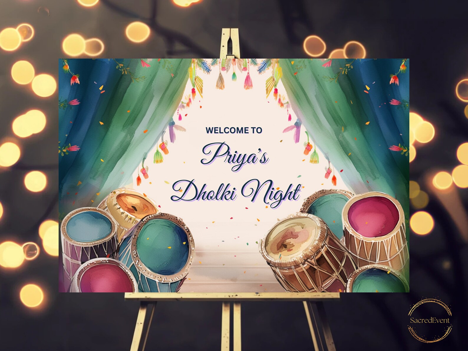 Customizable Dholki Welcome Signs, Watercolor Dholki Decor Sign, Ideal ...