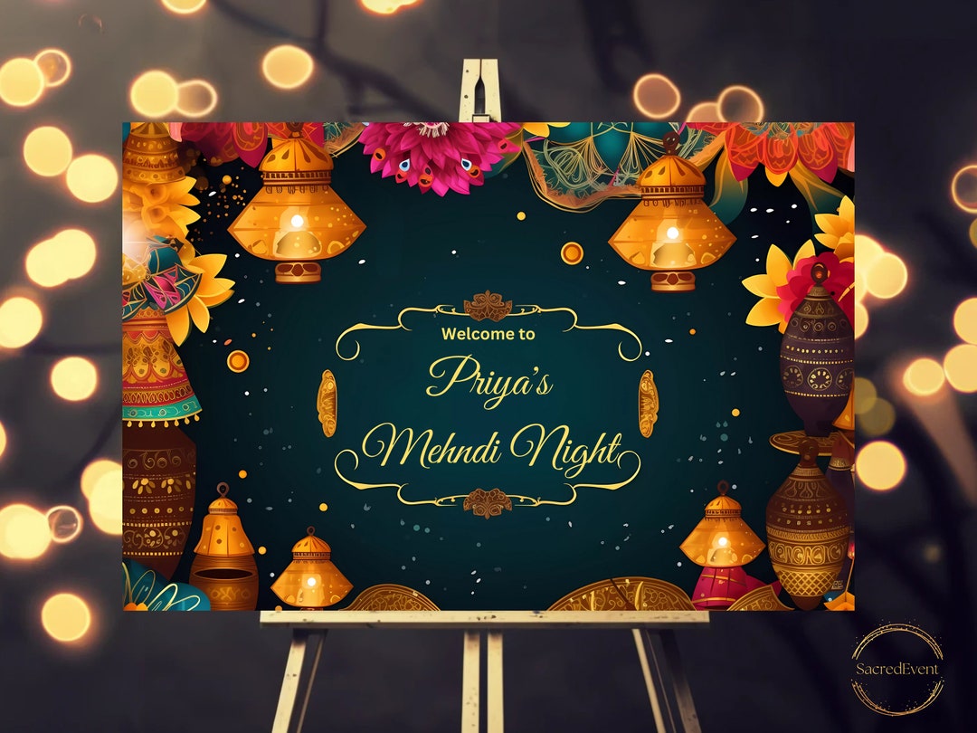 Mehndi Welcome Sign, Mehndi Props, Mehndi Decor, Mehndi Board, Mehdni ...