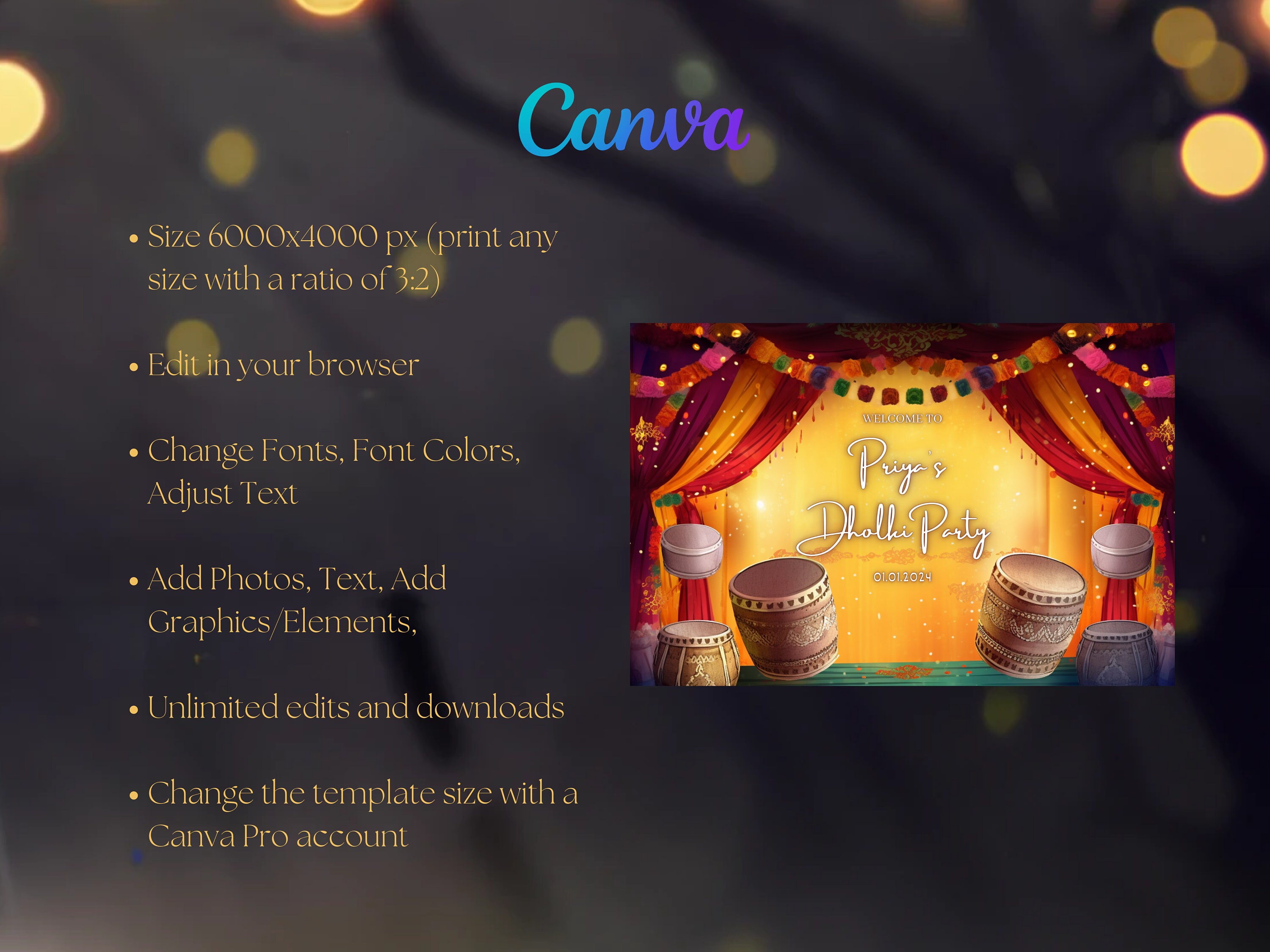 Dholki Decor Watercolor Sign & Dholki Night Sign, Dholki Welcome Signs ...