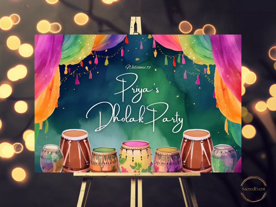Vibrant Watercolor Dholki Decor Sign, Welcoming Dholki Night & Dholak ...