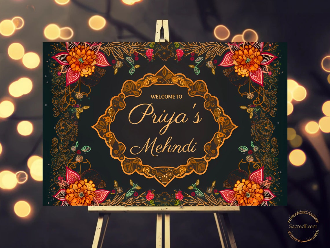 Mehndi Welcome Sign, Mehndi Props, Mehndi Decor, Mehndi Board, Mehdni ...
