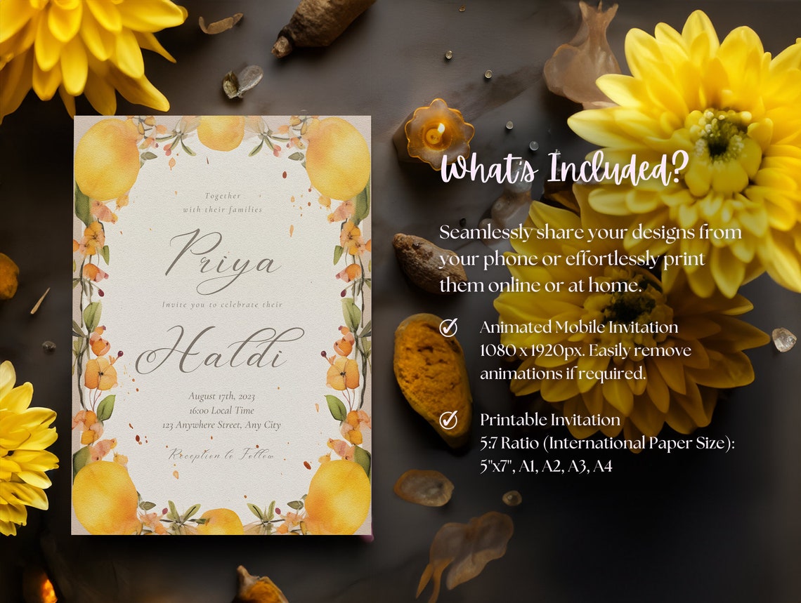 Animated Haldi E-inv & Printable Template Pithi Invite Card, Wedding ...