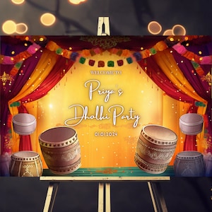 Dholki Decor Watercolor Sign & Dholki Night Sign, Dholki Welcome Signs ...