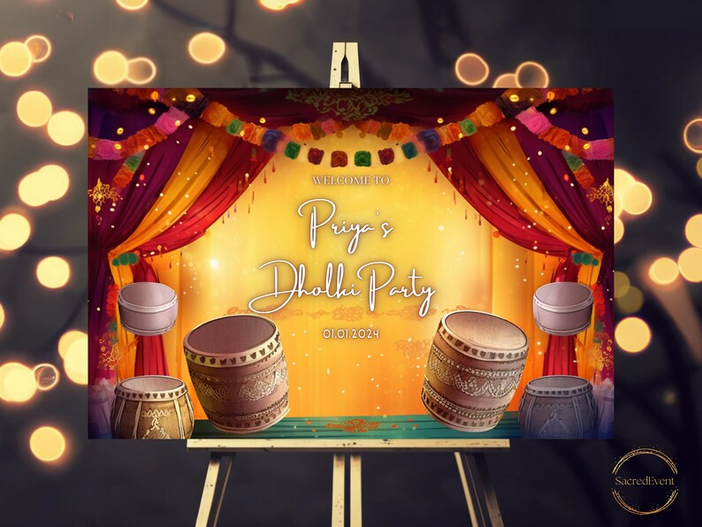 Dholki Decor Watercolor Sign & Dholki Night Sign, Dholki Welcome Signs ...