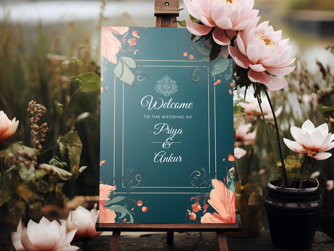 Indian Wedding Sign Elegant Design & Traditional Indian Welcome Desi ...