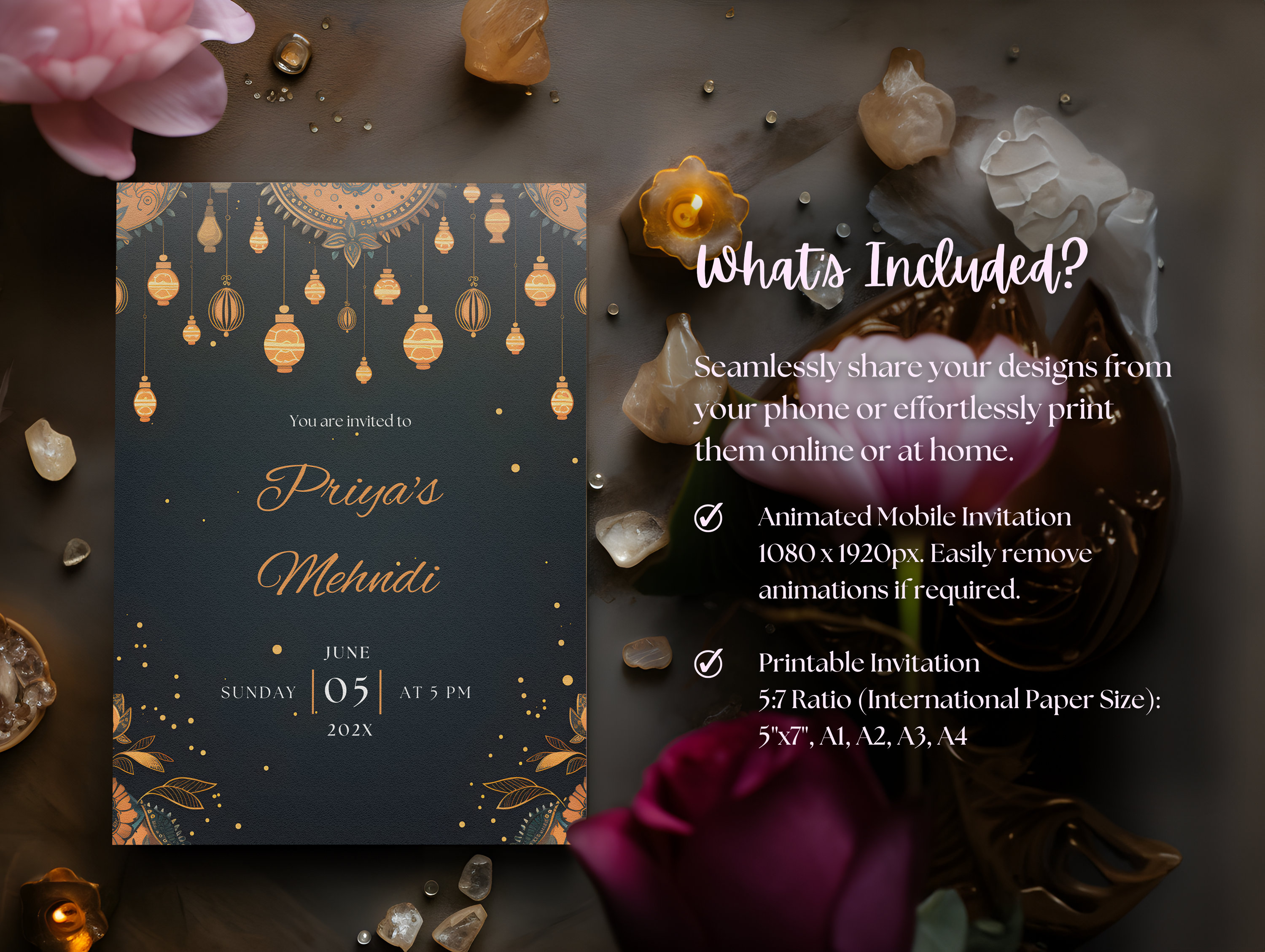 Mehndi Invitation Animated Digital & Printable | Mehndi Invite, Henna ...