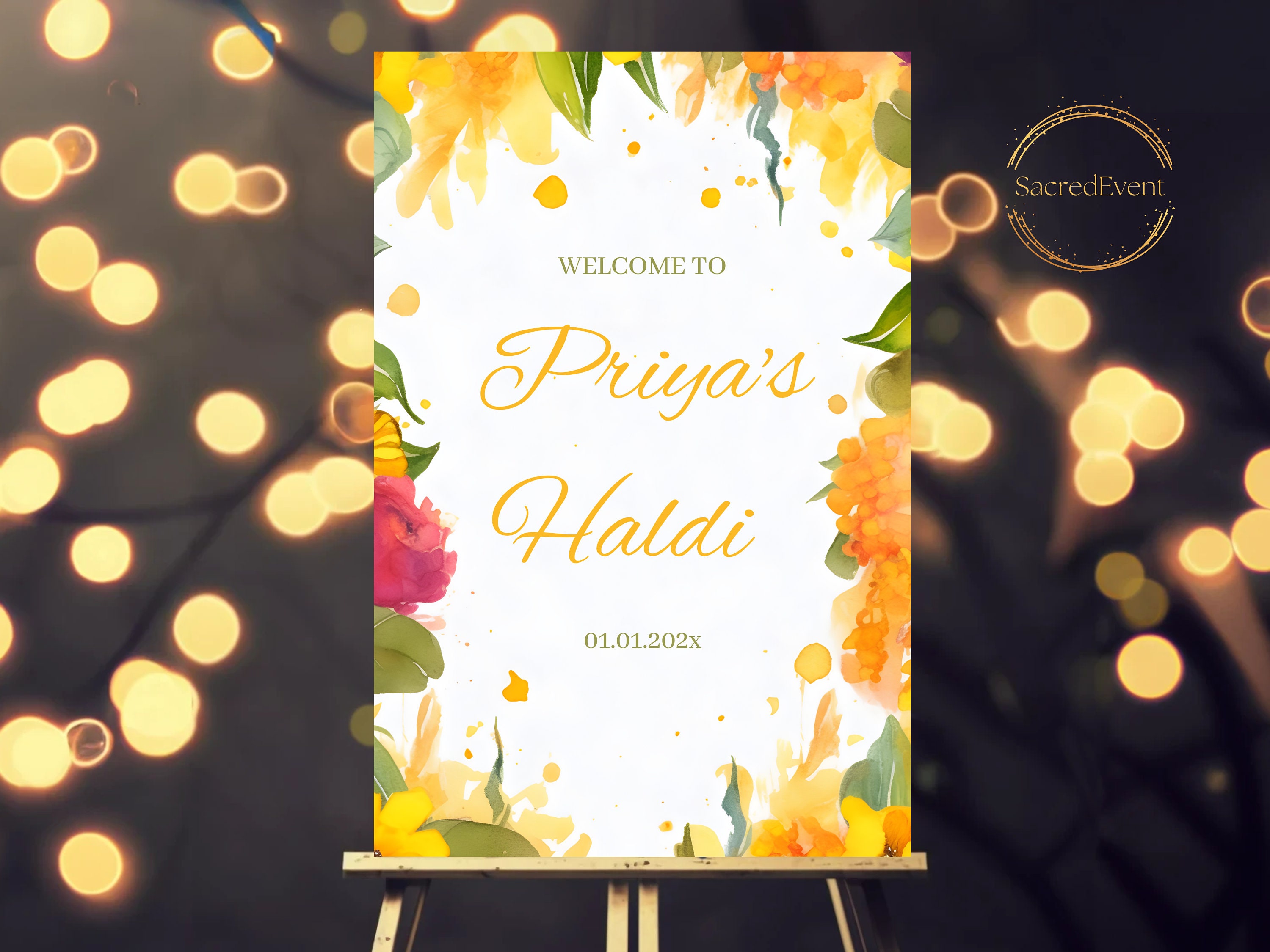 Haldi and Maiyan Ceremony Welcome Sign, Minimalist Design, Yellow ...