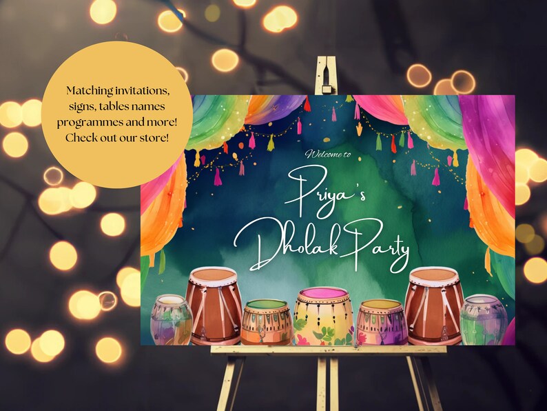 Vibrant Watercolor Dholki Decor Sign, Welcoming Dholki Night & Dholak ...