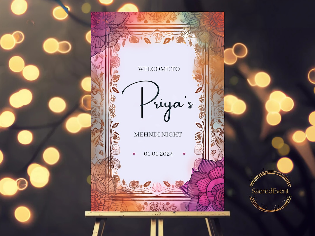 Elegant Mehndi Welcome Sign, Mehndi Props, Mehndi Decor, Mehndi Board ...