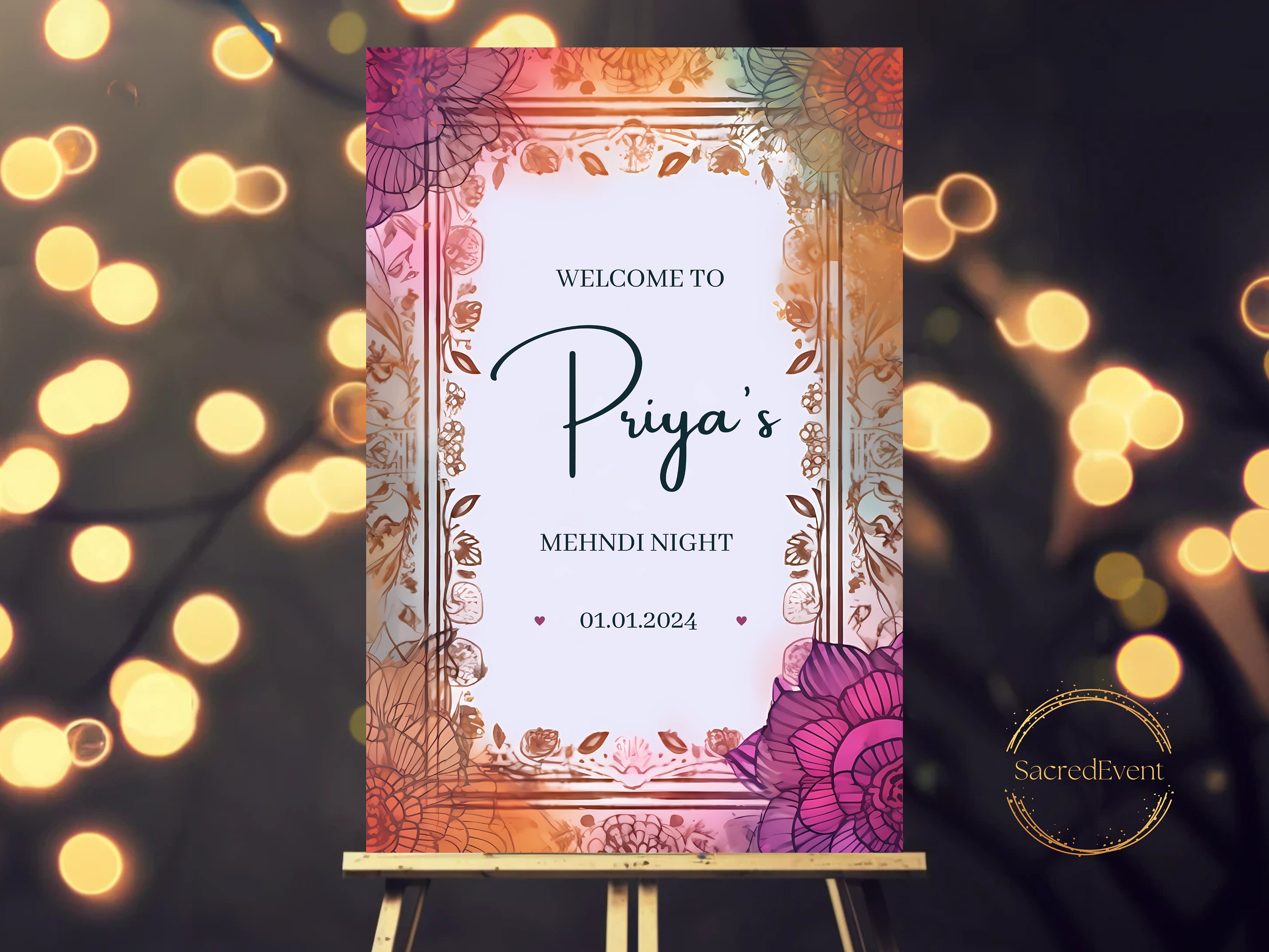 Elegant Mehndi Welcome Sign, Mehndi Props, Mehndi Decor, Mehndi Board ...