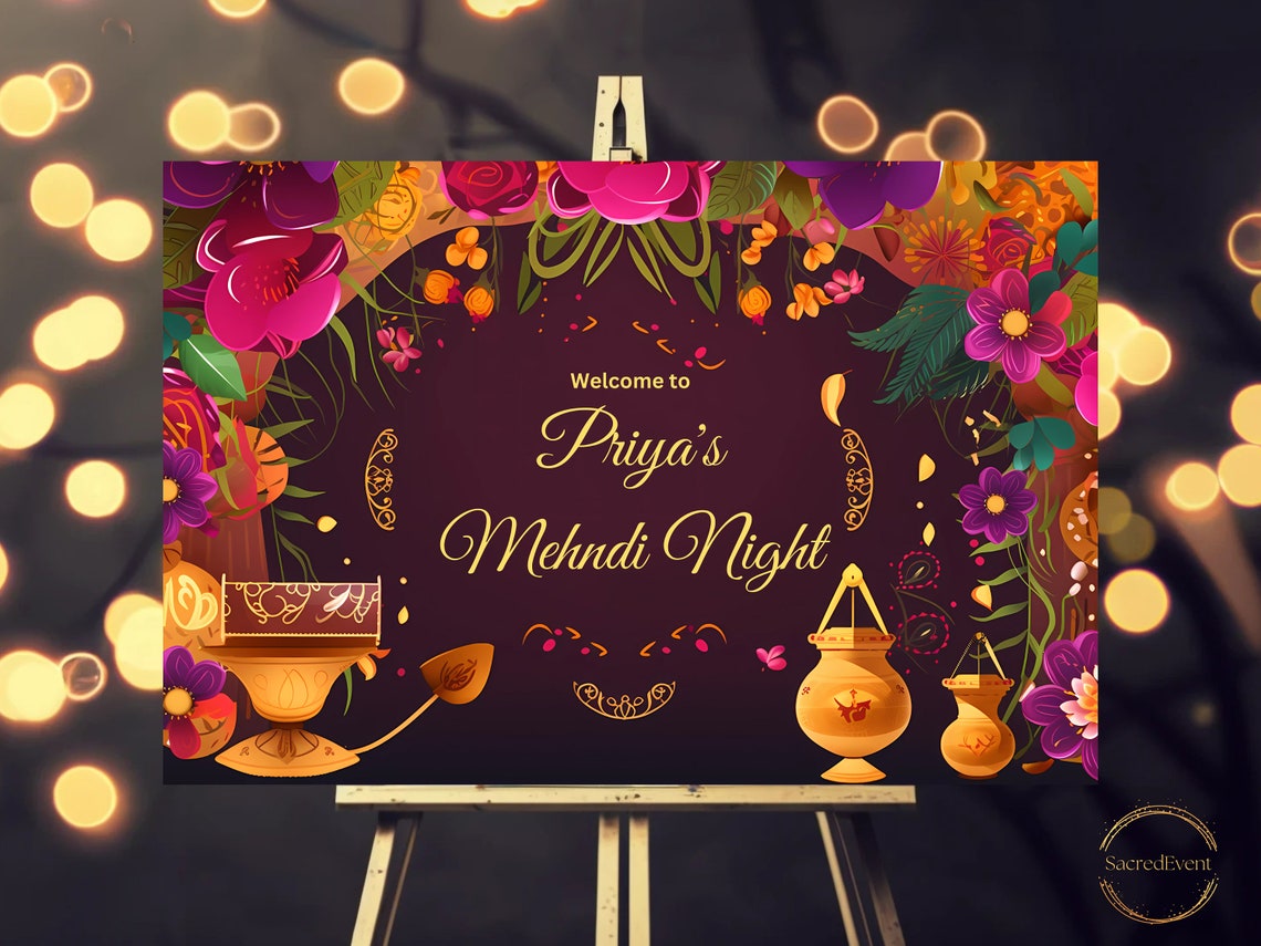 Mehndi Welcome Sign, Mehndi Props, Mehndi Decor, Mehndi Board, Mehdni ...