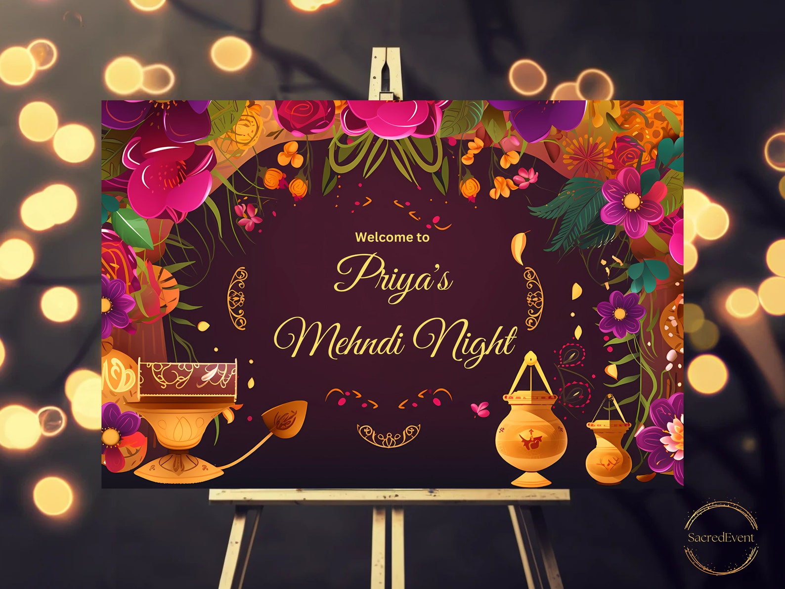 Mehndi Welcome Sign, Mehndi Props, Mehndi Decor, Mehndi Board, Mehdni ...