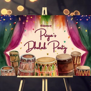 Dholki Night Watercolor Decor Sign, Bespoke Dholak Welcome Signs ...