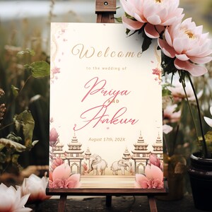 Indian Wedding Sign | Lotus Flower & Lanterns, Wedding Desi Welcome ...