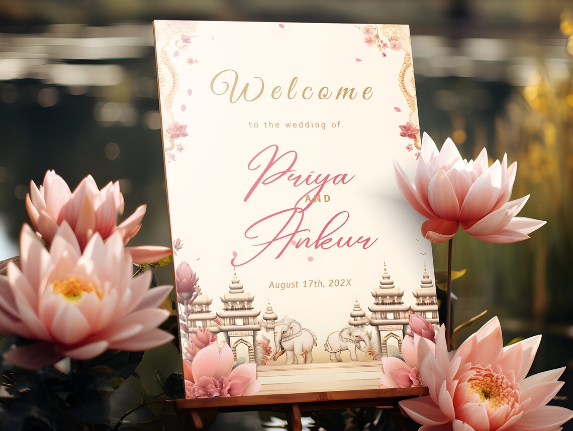 Indian Wedding Sign Lotus Flower & Lanterns Wedding Desi - Etsy