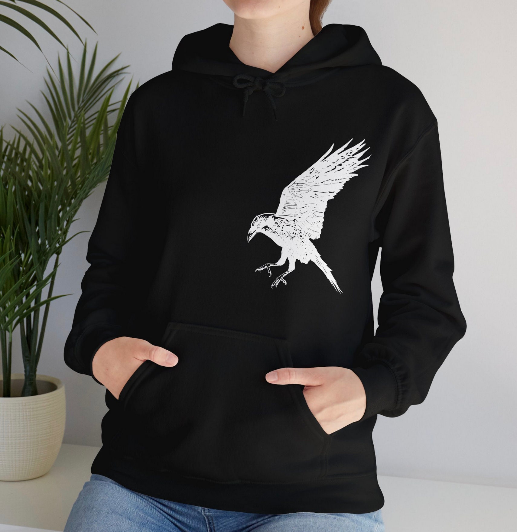 Black Raven Hoodie, Crow Core, Dark Art Goth Clothes, With Original ...