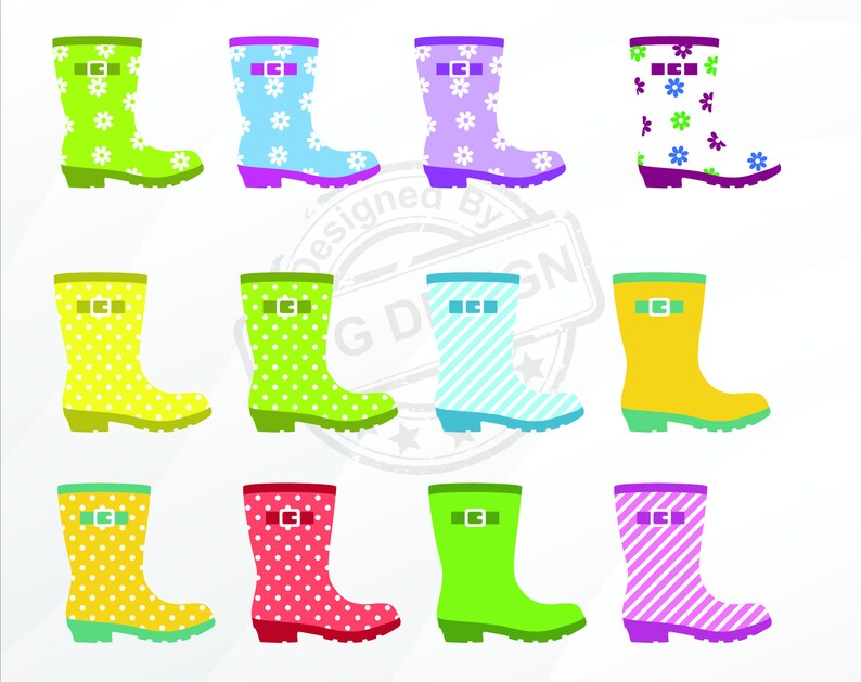 Colored Rain Boots Vector Drawing SVG Set, Color Rubber Boots Graphics ...