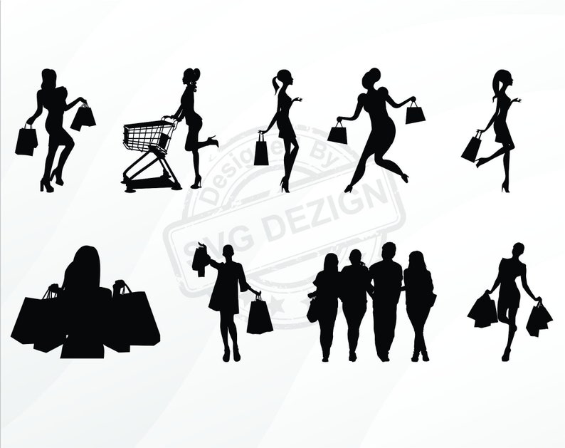 Shopping Girls SVG Bundle, Shopping Girls Silhouette, Shopping Women ...