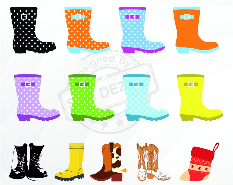 Colored Rain Boots Vector Drawing SVG Set, Color Rubber Boots Graphics ...