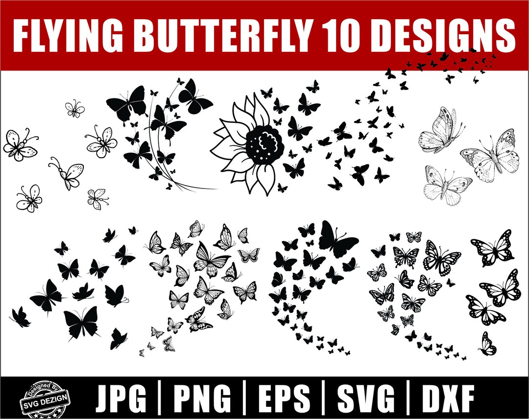 Flying Butterflies Svg Bundle, Butterfly Silhouette Design Layout ...